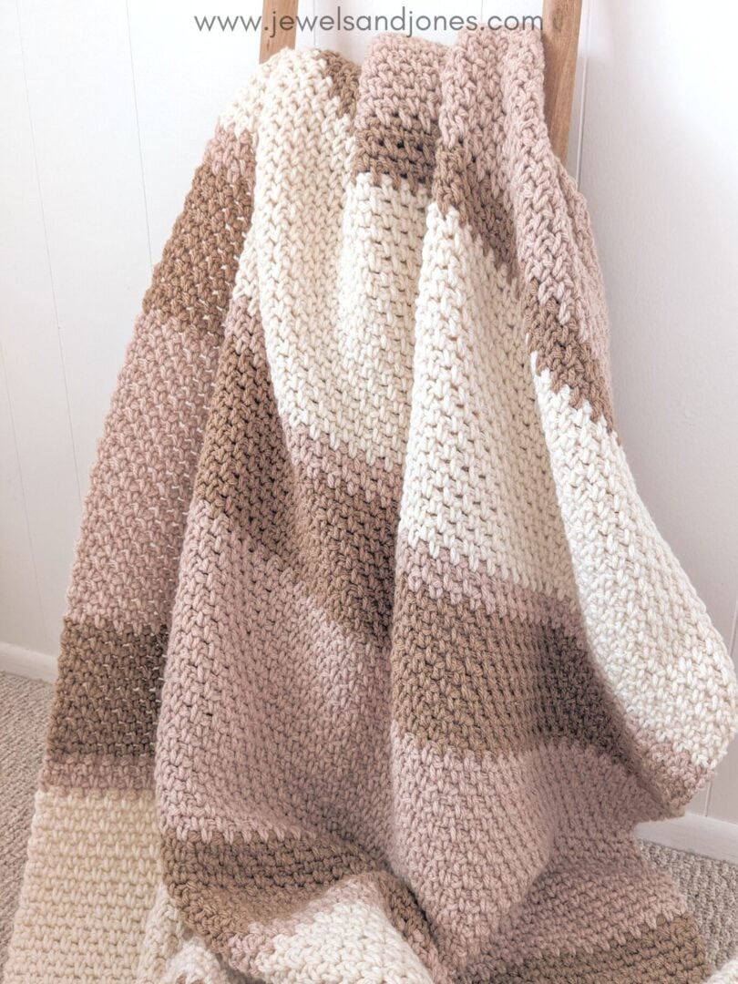 Easy Crochet Striped Moss Stitch Blanket | Jewels and Jones